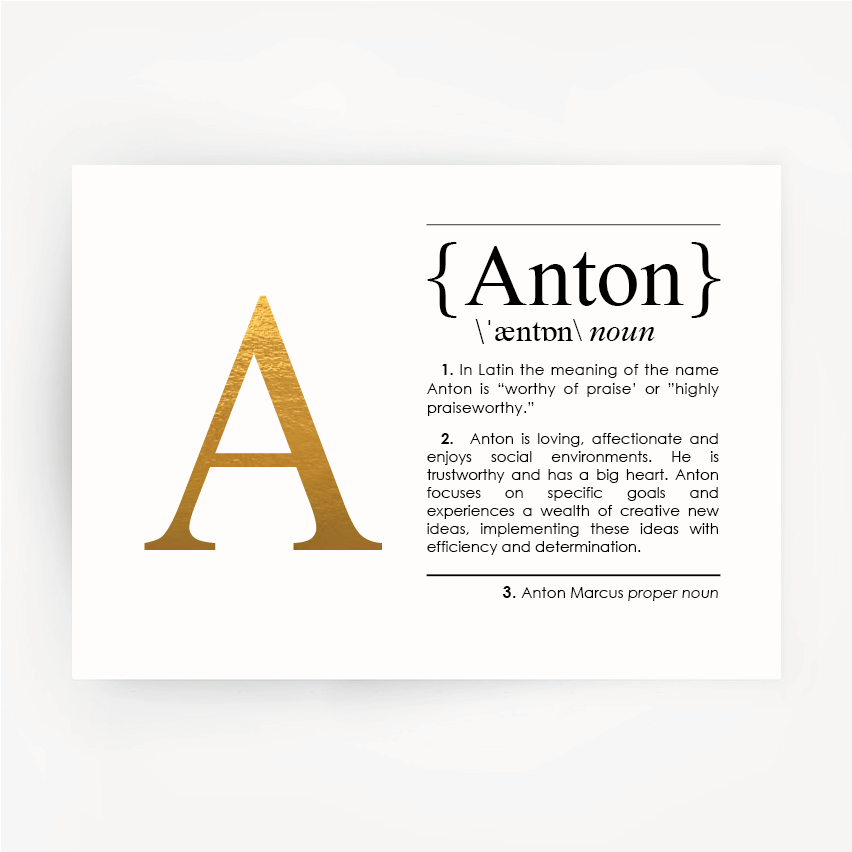 Name Definition Art Print ANTON | Customise your own name – The Artisan ...