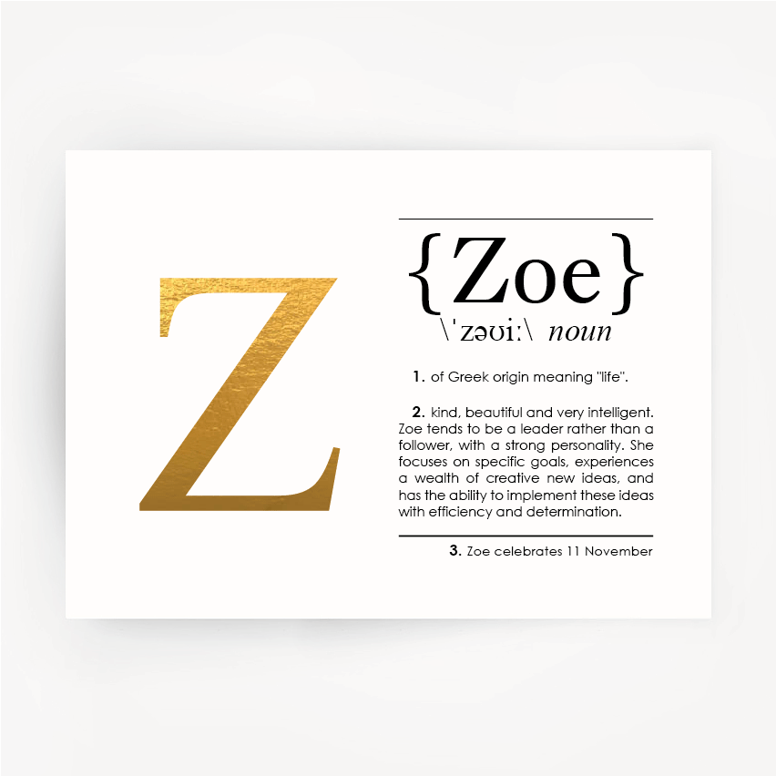 Name Definition Art Print ZOE – The Artisan Gift Co.