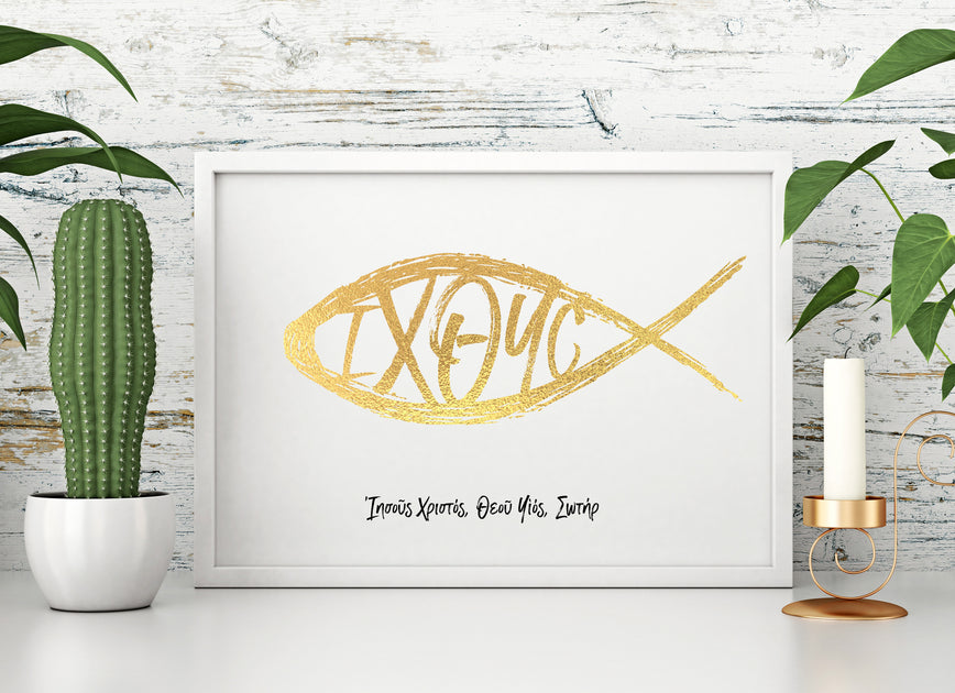 Greek ICHTHYS (ΙΧΘΥΣ) Foil Print | Customised Prints – The Artisan Gift Co.